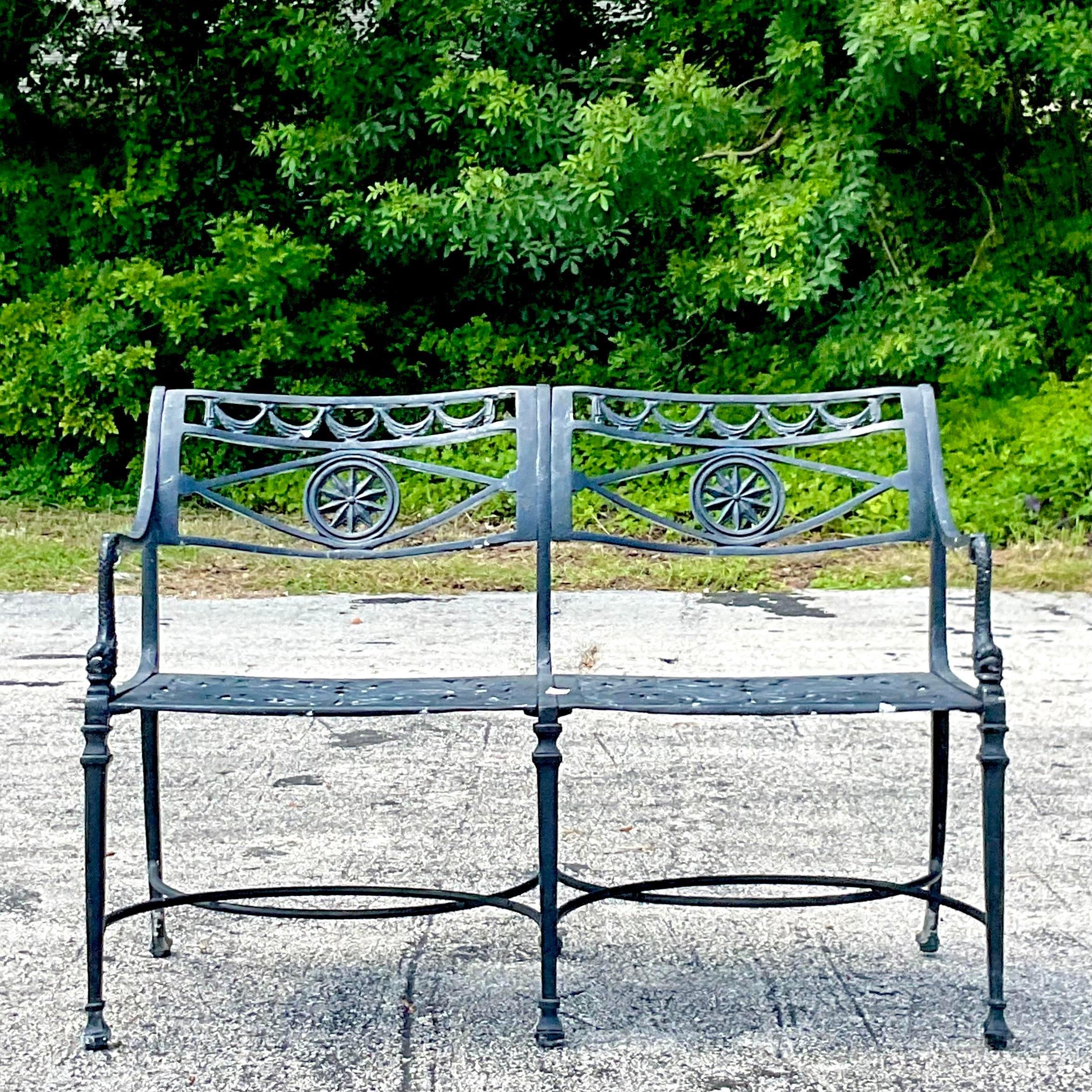 Vintage Coastal Cast Aluminum Outdoor Dolphin Bench For Sale at 1stDibs