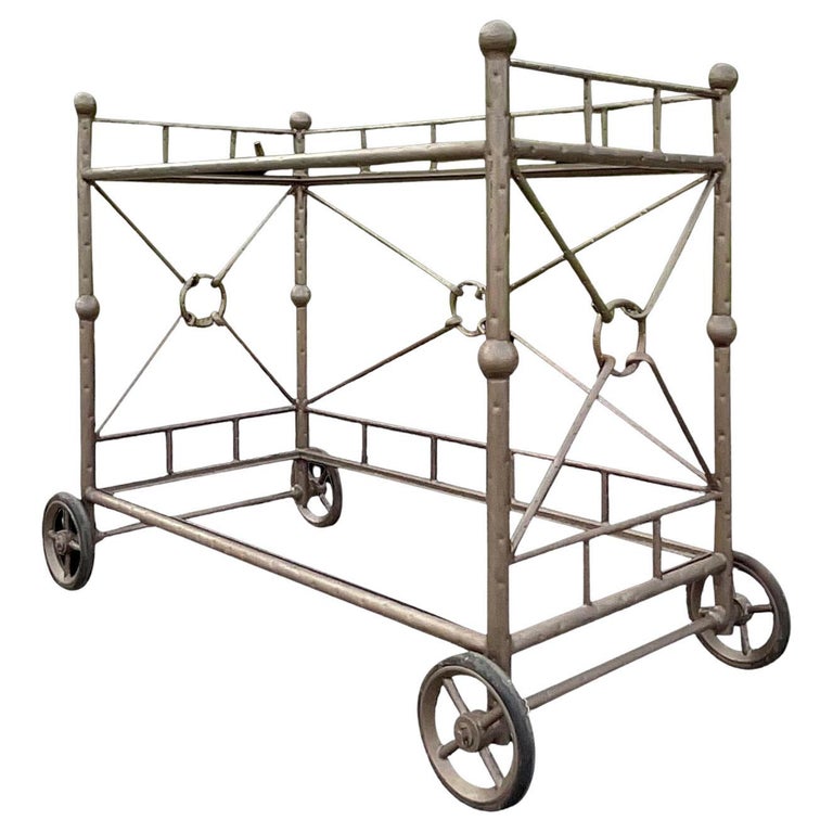 Vintage Coastal Cast Aluminum Target Back Bar Cart For Sale at 1stDibs