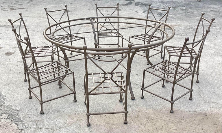 Vintage Coastal Cast Aluminum Target Back Dining Table For Sale at 1stDibs