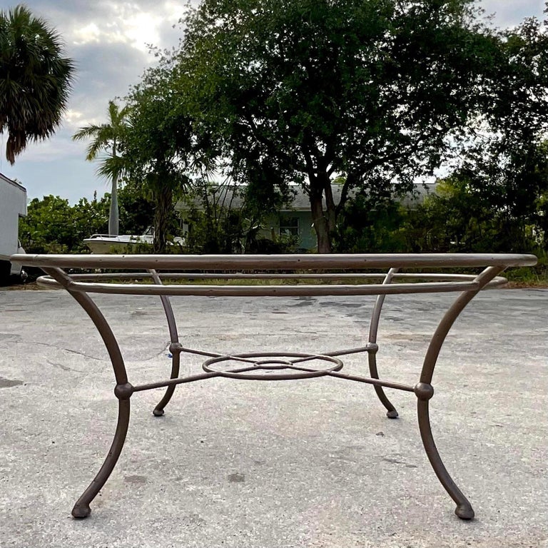 Vintage Coastal Cast Aluminum Target Back Dining Table For Sale at 1stDibs