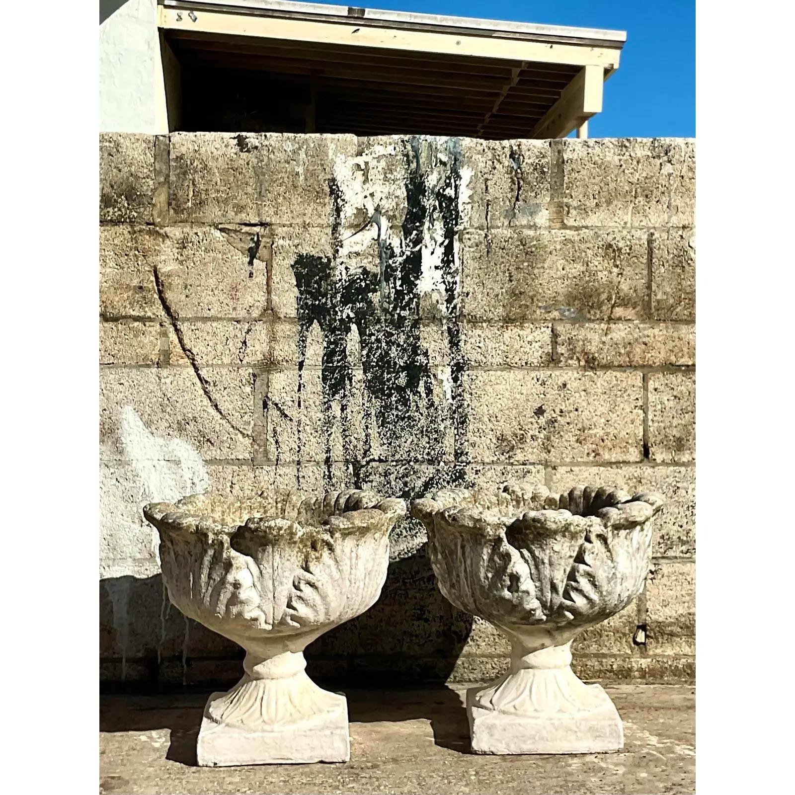 Vintage Coastal Cast Concrete Leaf Planters , Pair at 1stDibs | vintage ...