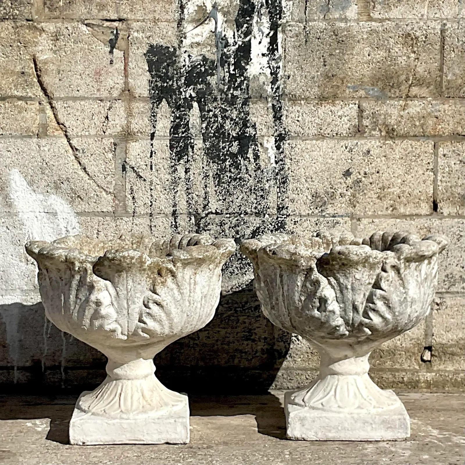 Vintage Coastal Cast Concrete Leaf Planters , Pair at 1stDibs | vintage ...