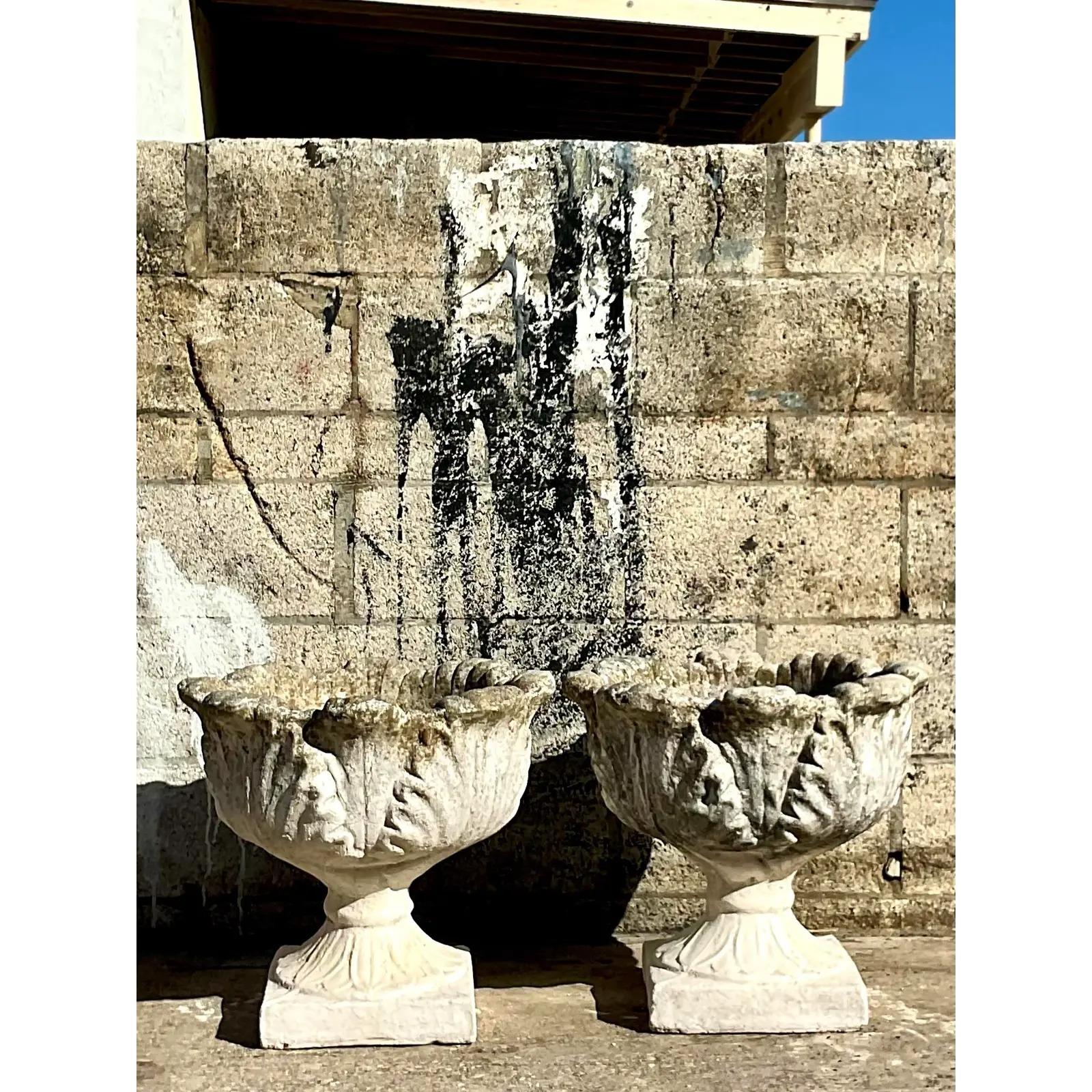 Vintage Coastal Cast Concrete Leaf Planters , Pair at 1stDibs | vintage ...