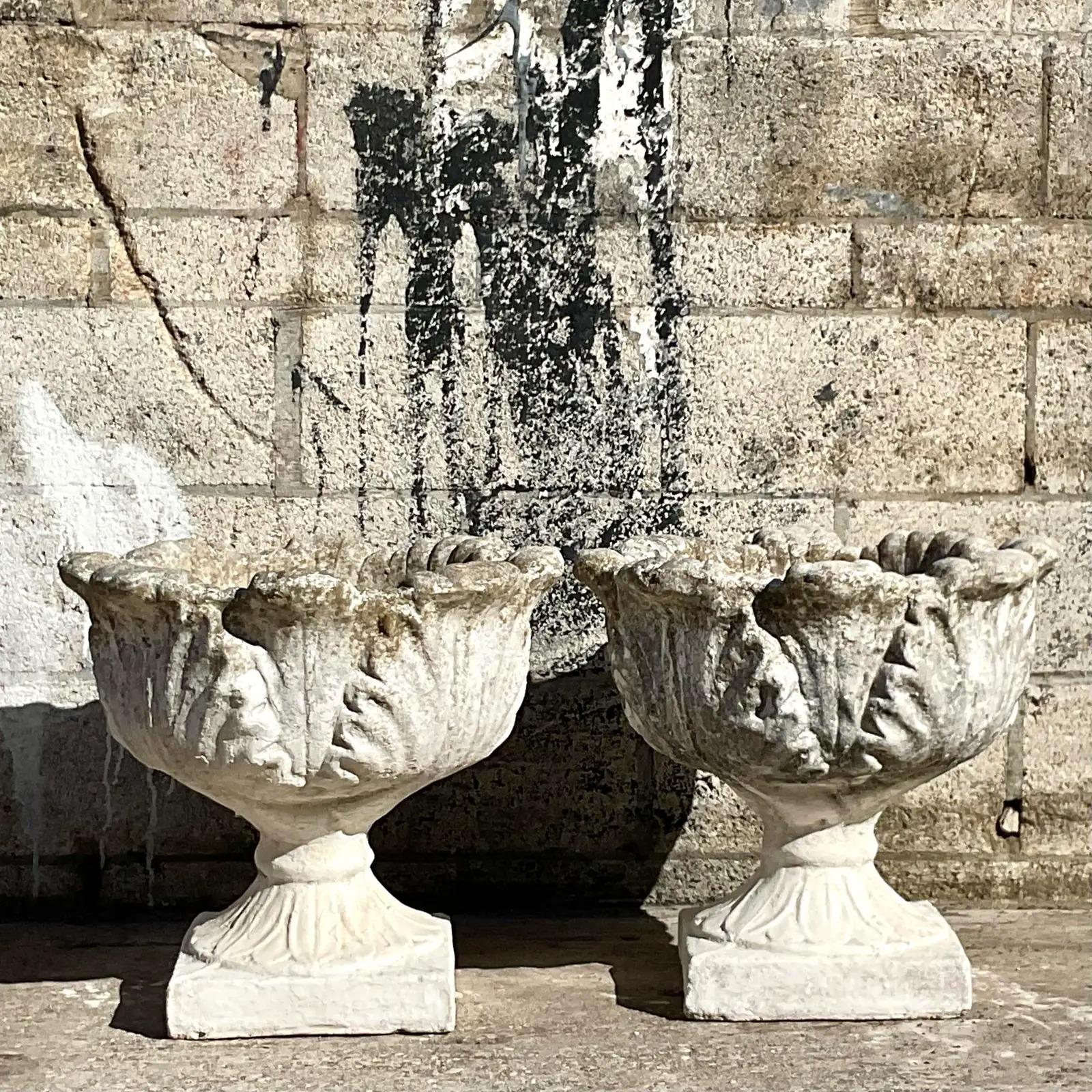 Vintage Coastal Cast Concrete Leaf Planters , Pair at 1stDibs | vintage ...
