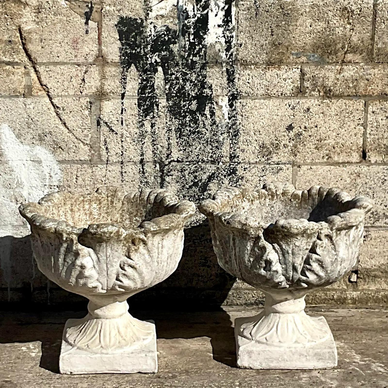 Vintage Coastal Cast Concrete Leaf Planters , Pair at 1stDibs | vintage ...
