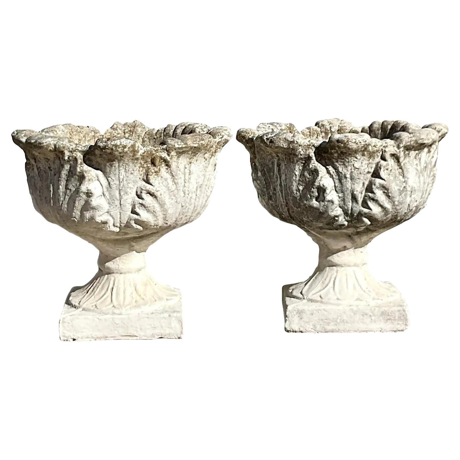 Vintage Coastal Cast Concrete Leaf Planters , Pair at 1stDibs | vintage ...