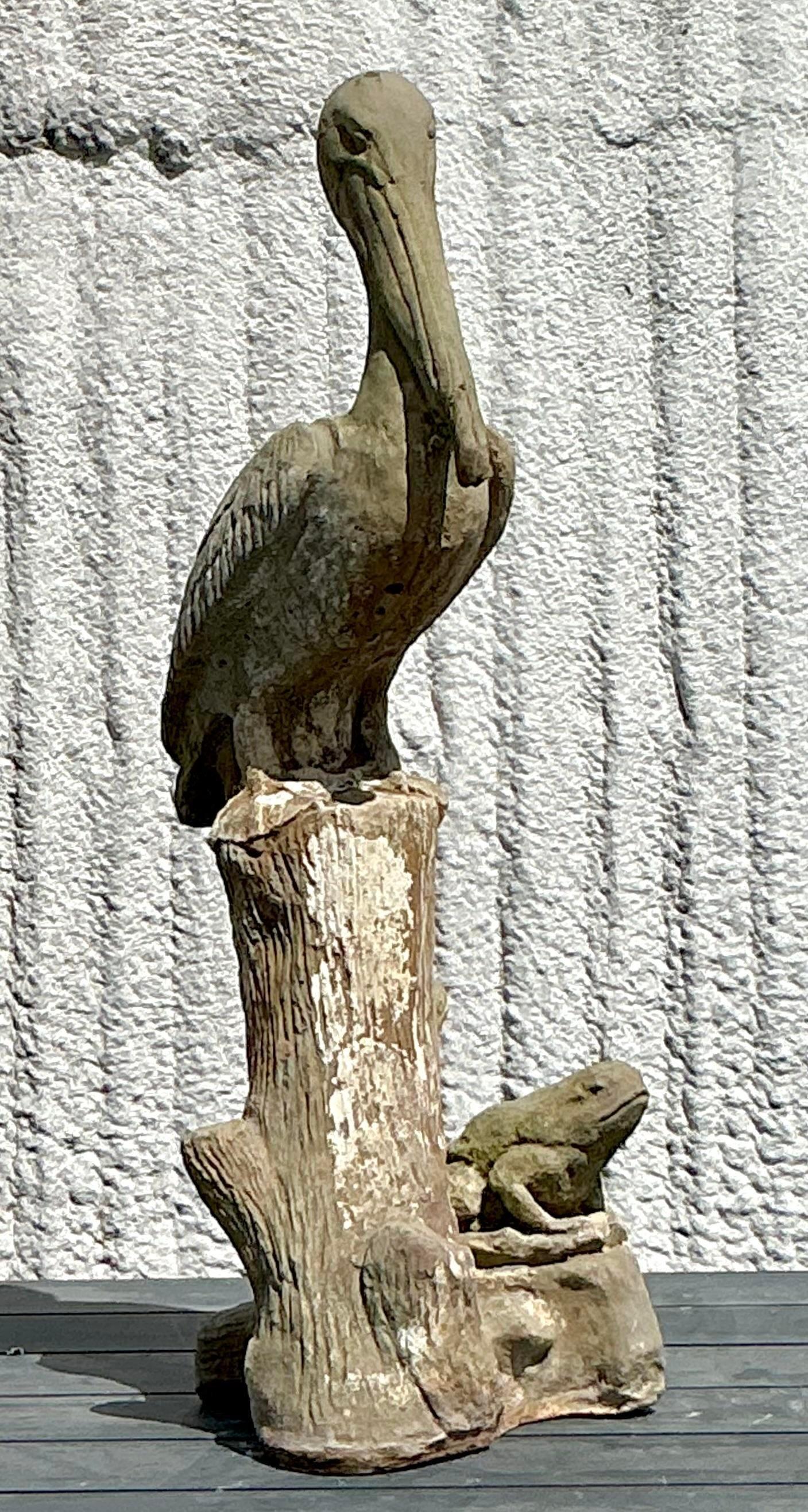 Vintage Coastal Cast Concrete Pelican at 1stDibs