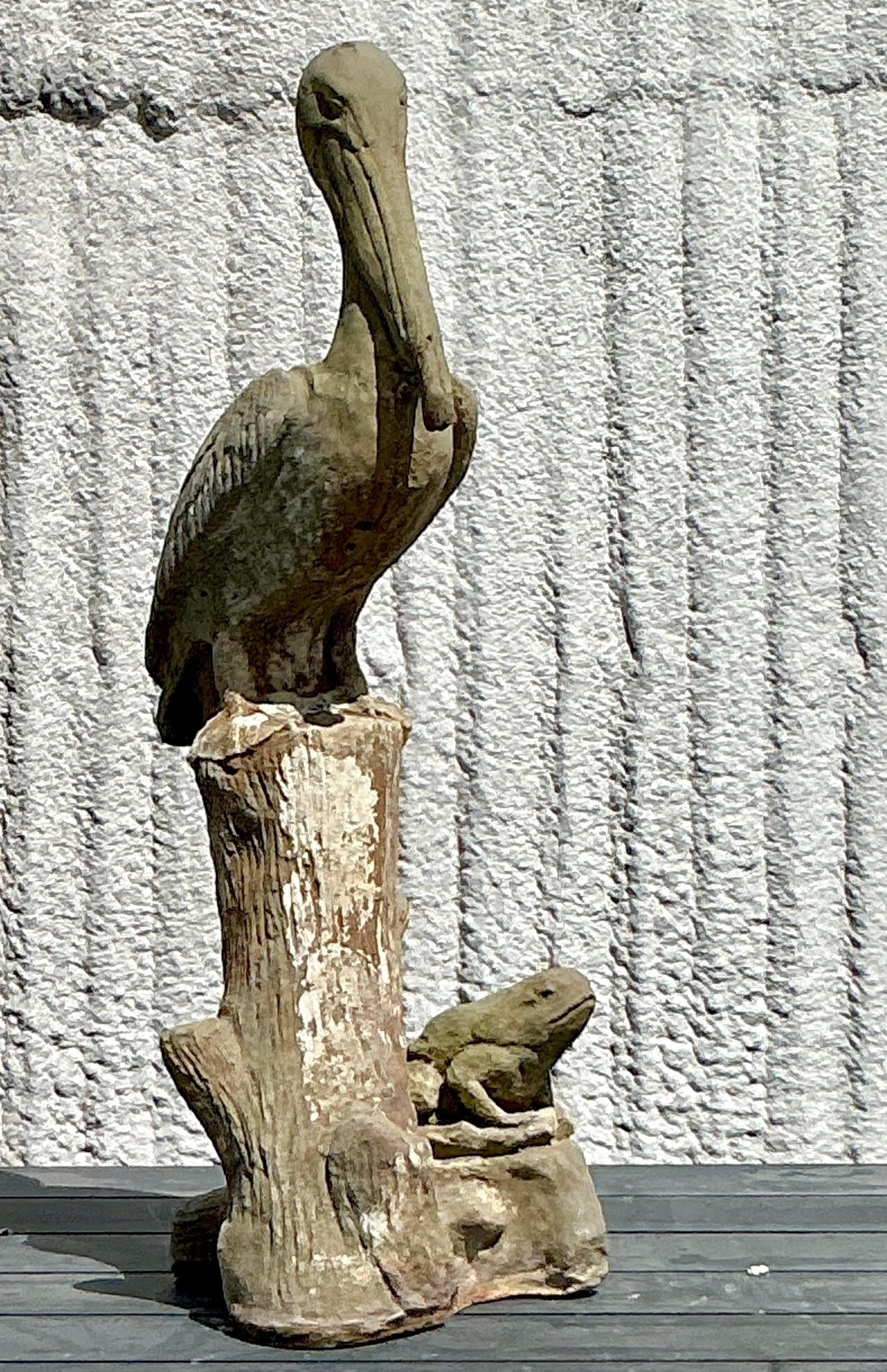 Vintage Coastal Cast Concrete Pelican For Sale at 1stDibs