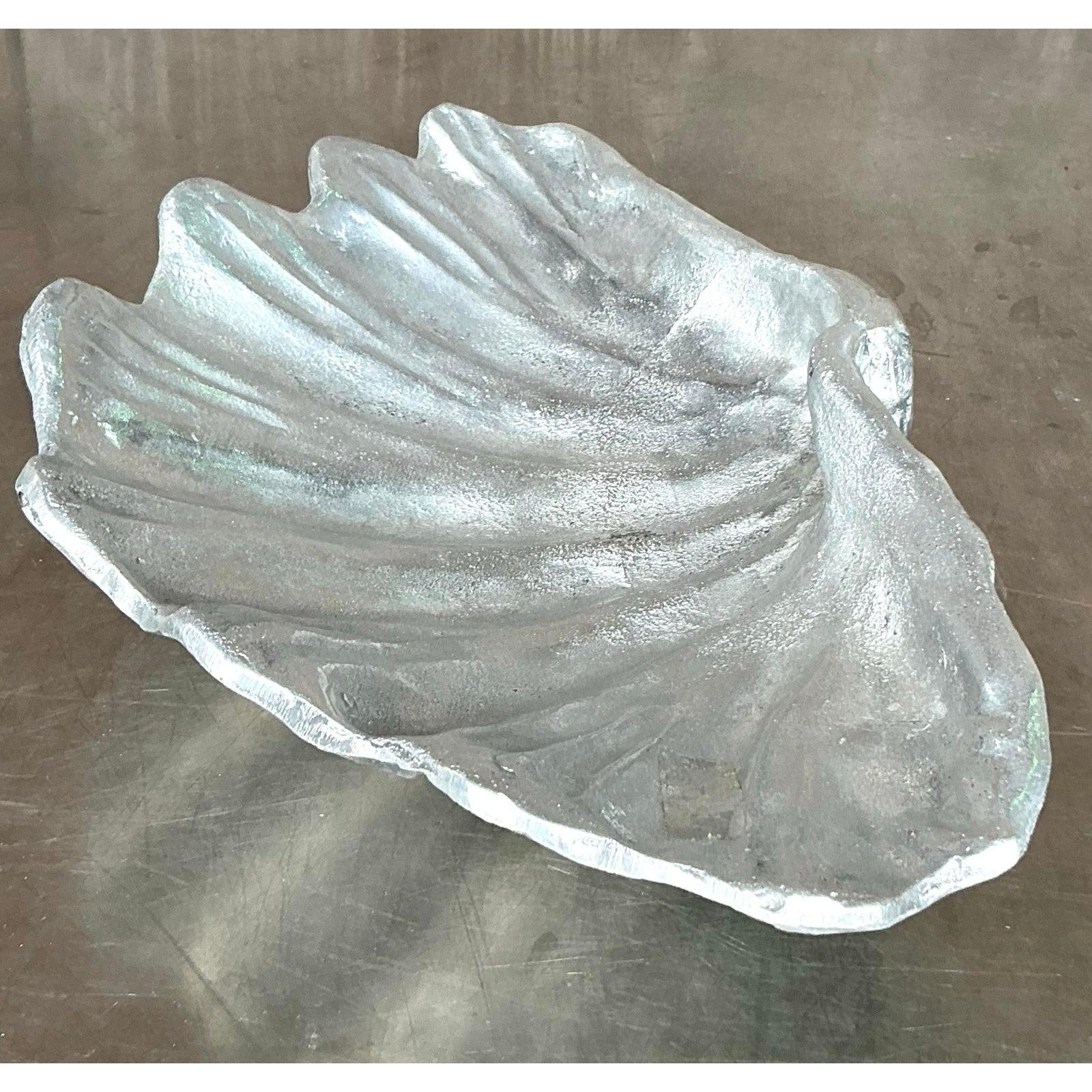 Vintage Coastal Cast Pewter Clam Shell Bowl For Sale at 1stDibs