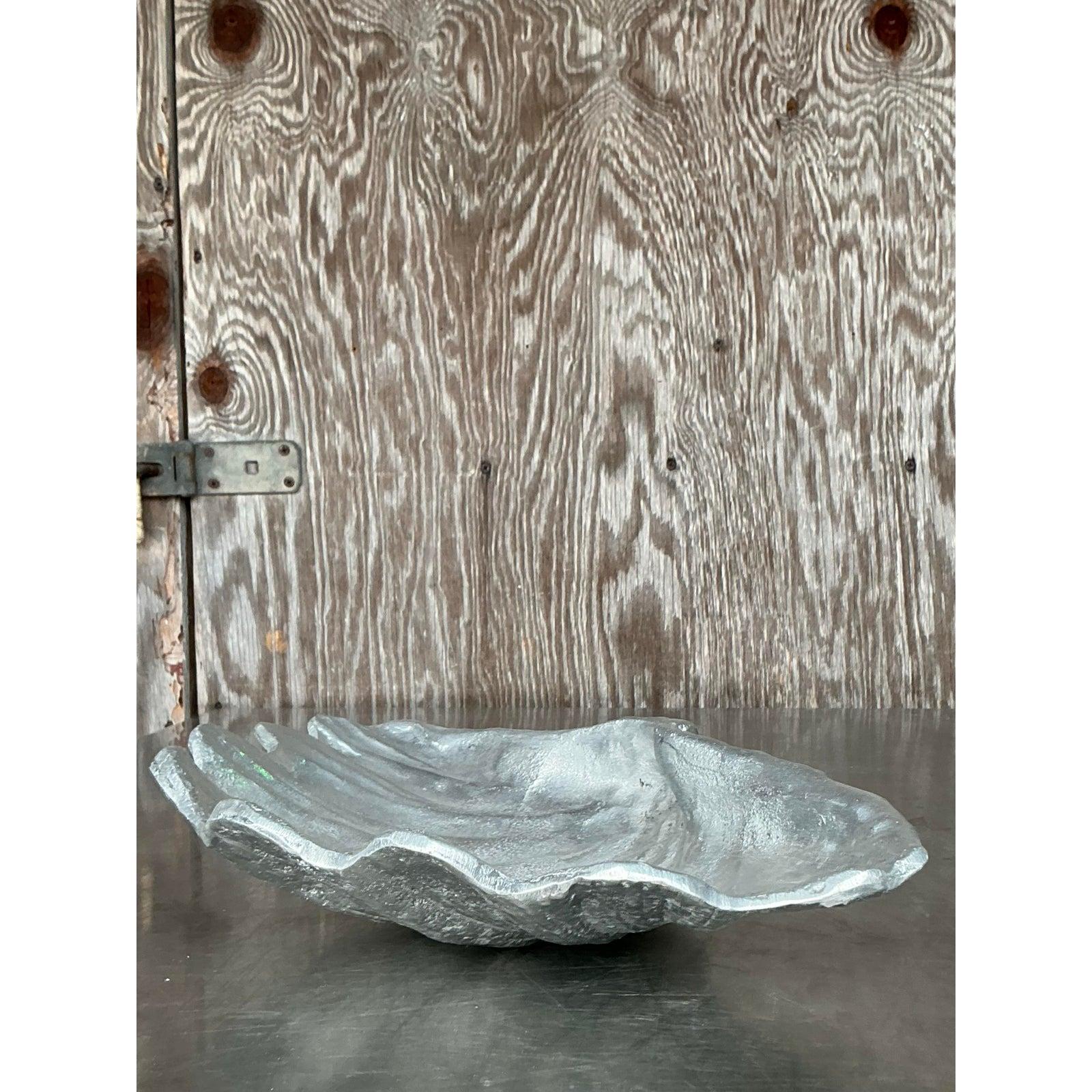 Vintage Coastal Cast Pewter Clam Shell Bowl For Sale at 1stDibs