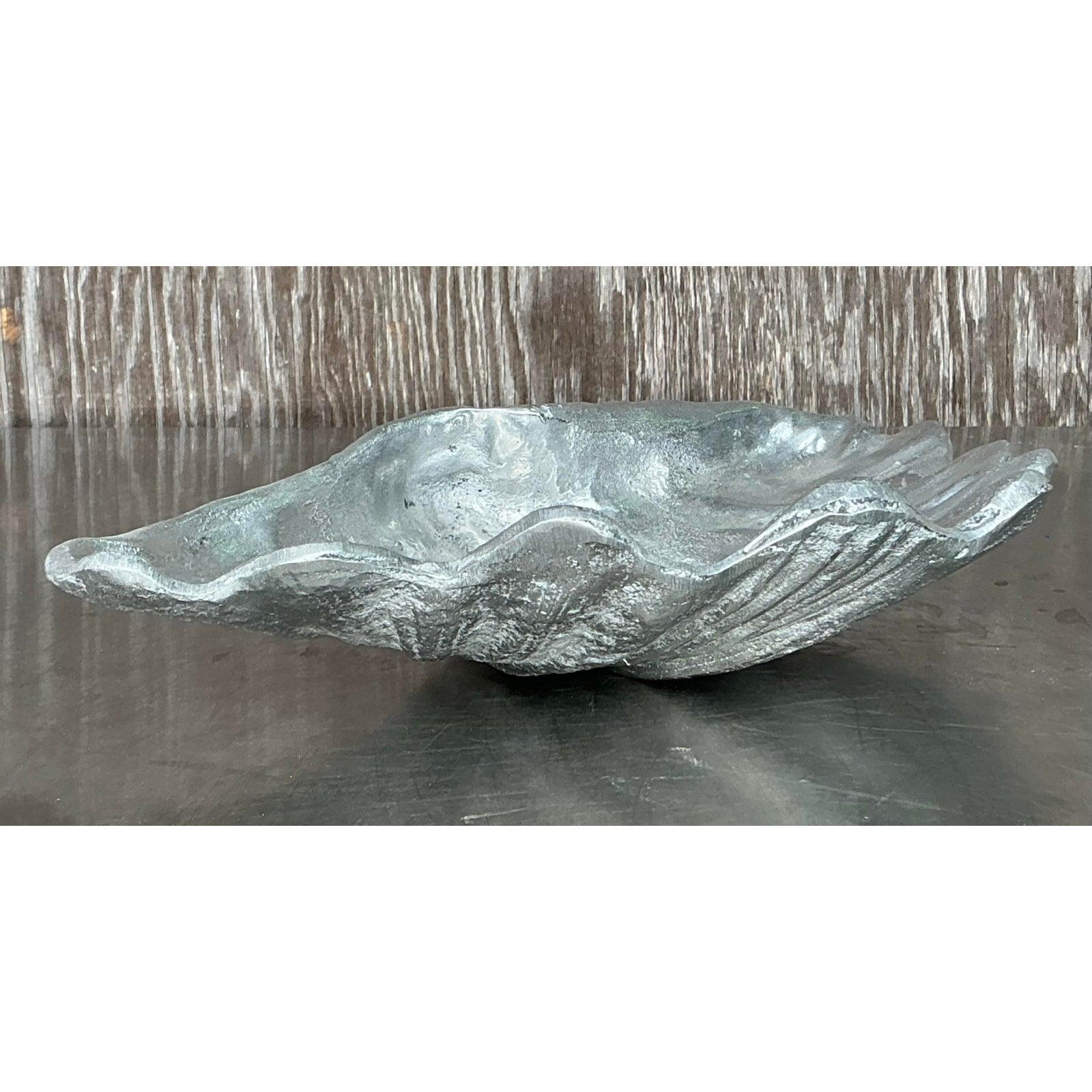 Vintage Coastal Cast Pewter Clam Shell Bowl For Sale at 1stDibs