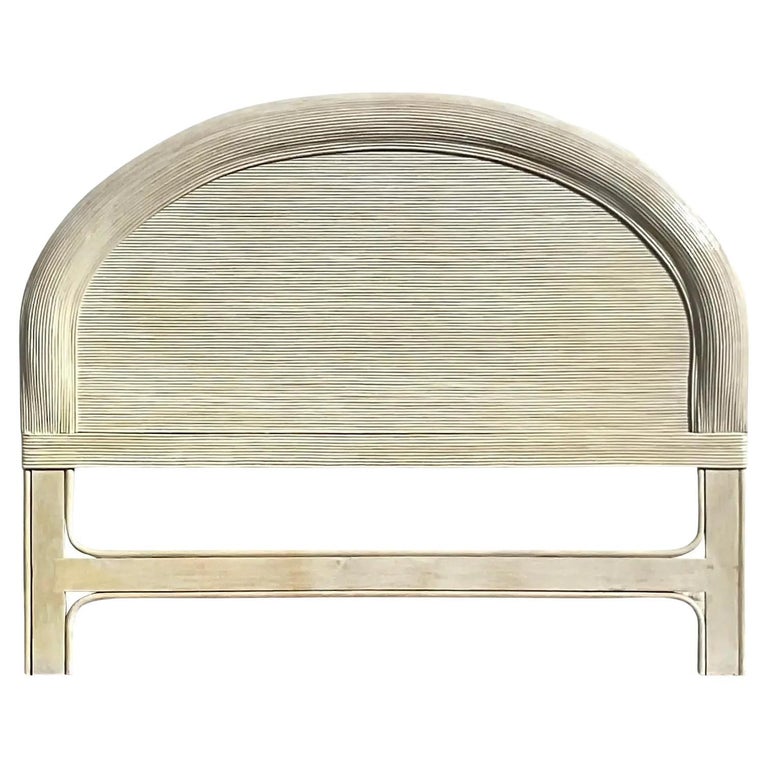 Vintage Coastal Cerused Pencil Reed Queen Headboard For Sale at 1stDibs
