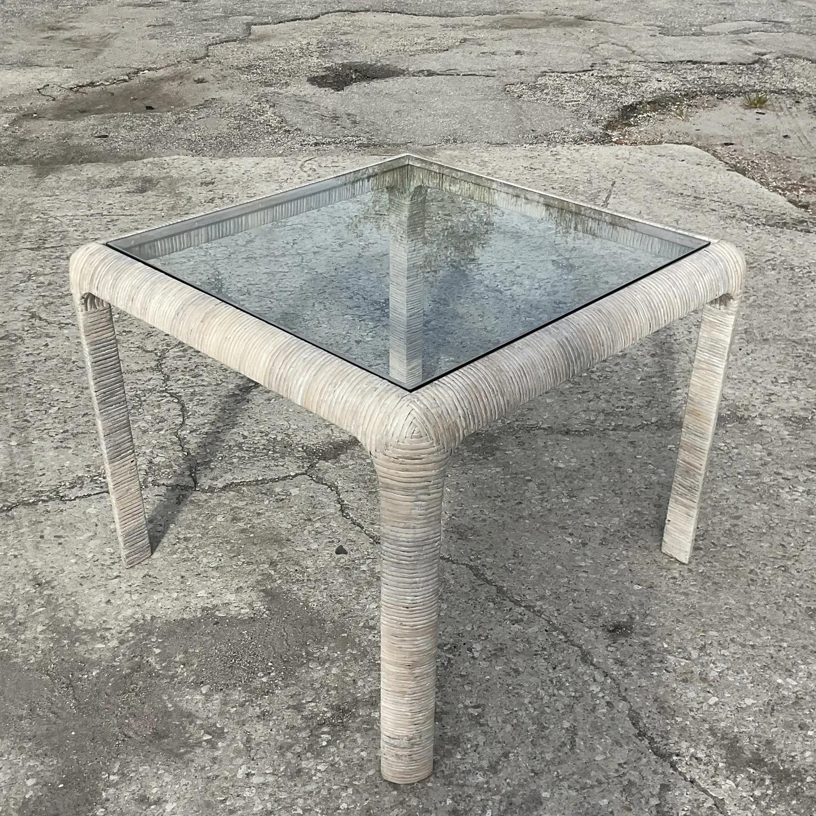 Vintage Coastal Cerused Wrapped Rattan Game Table at 1stDibs