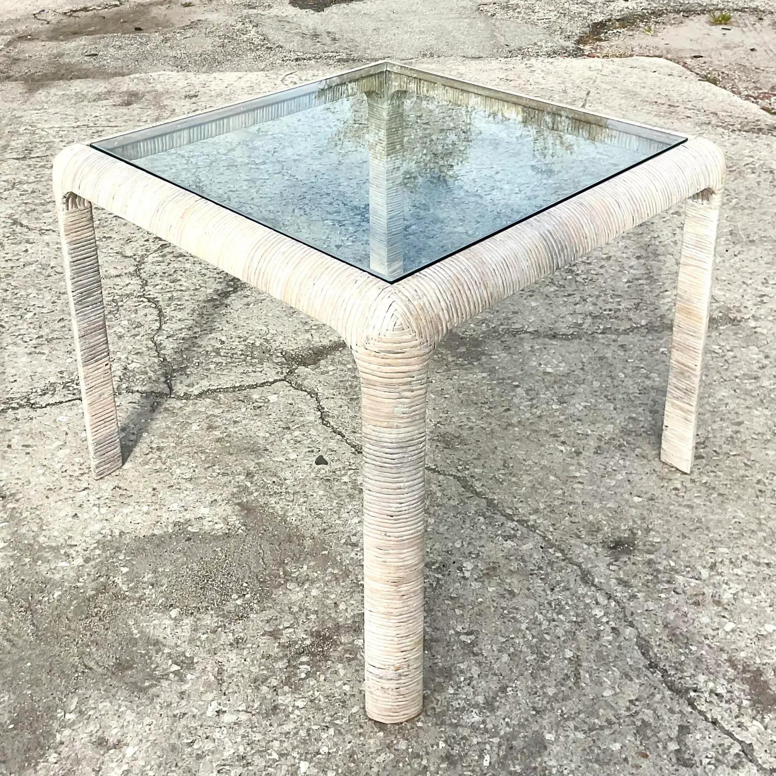 Vintage Coastal Cerused Wrapped Rattan Game Table at 1stDibs