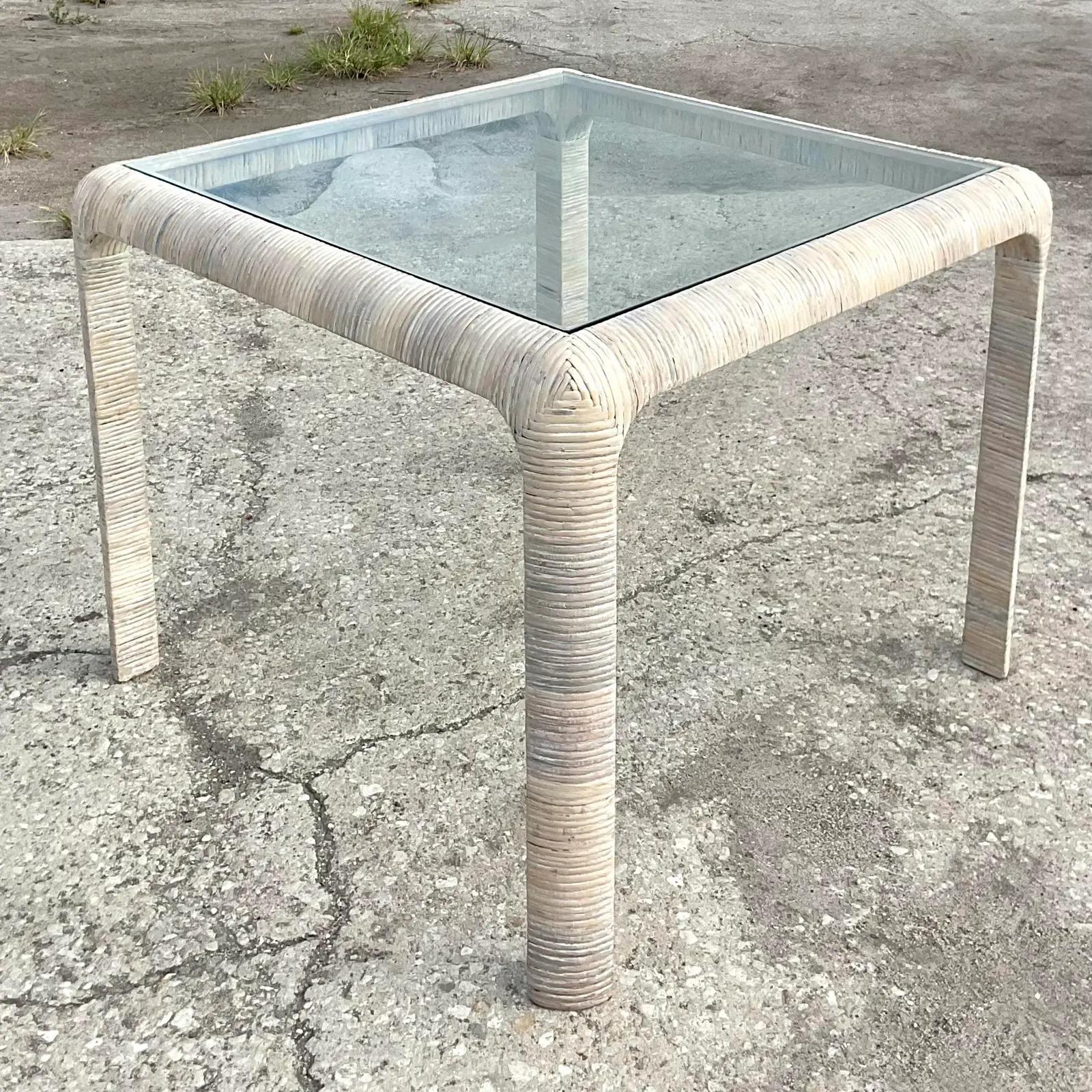 Vintage Coastal Cerused Wrapped Rattan Game Table at 1stDibs
