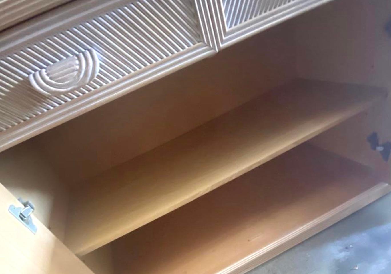 Vintage Coastal Chevron Pencil Reed Credenza at 1stDibs