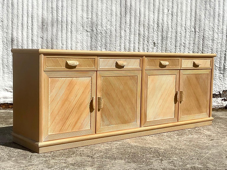 Vintage Coastal Chevron Pencil Reed Credenza at 1stDibs