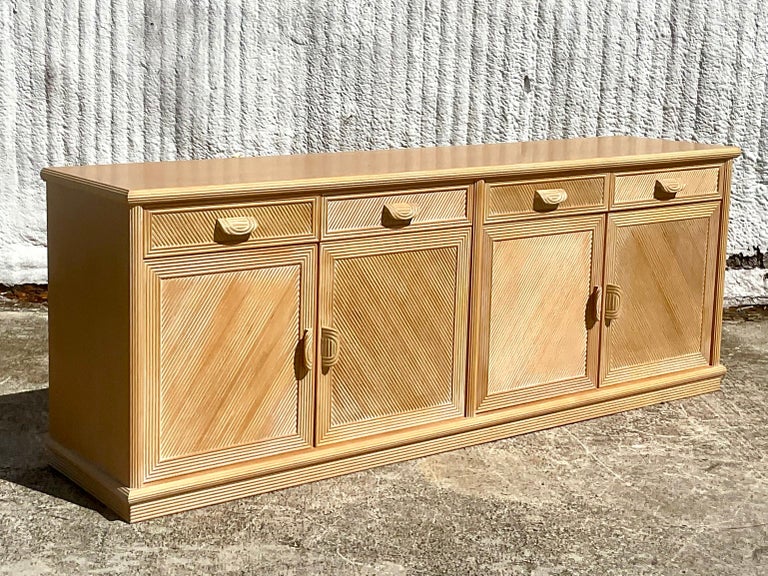 Vintage Coastal Chevron Pencil Reed Credenza at 1stDibs