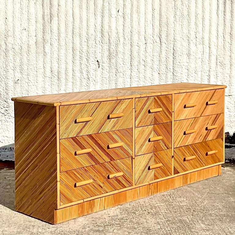 Vintage Coastal Chevron Pencil Reed Dresser For Sale at 1stDibs