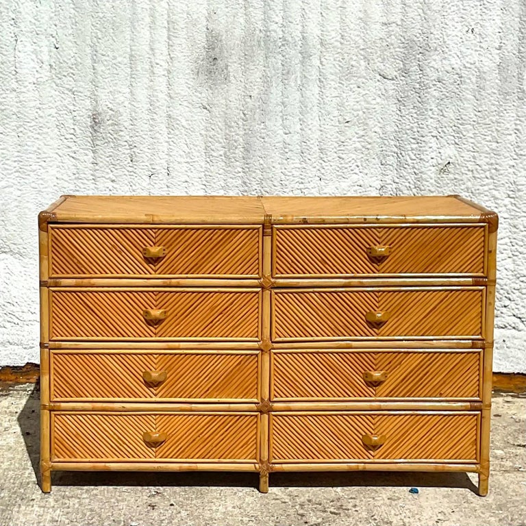 Vintage Coastal Chevron Pencil Reed Dresser at 1stDibs
