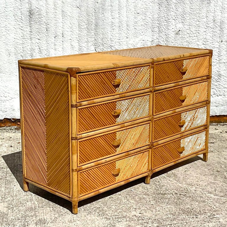 Vintage Coastal Chevron Pencil Reed Dresser at 1stDibs