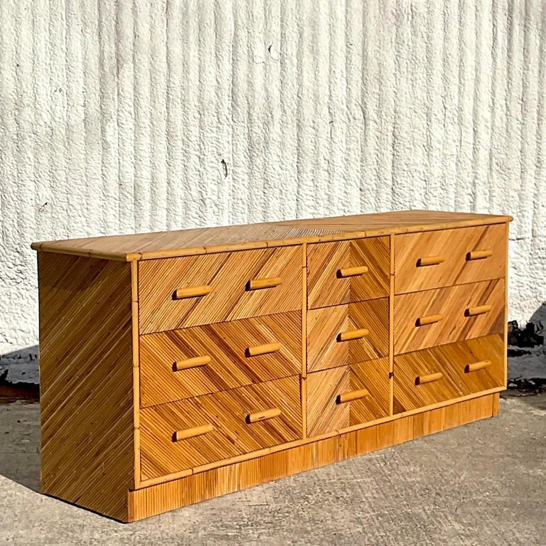 Vintage Coastal Chevron Pencil Reed Dresser For Sale at 1stDibs