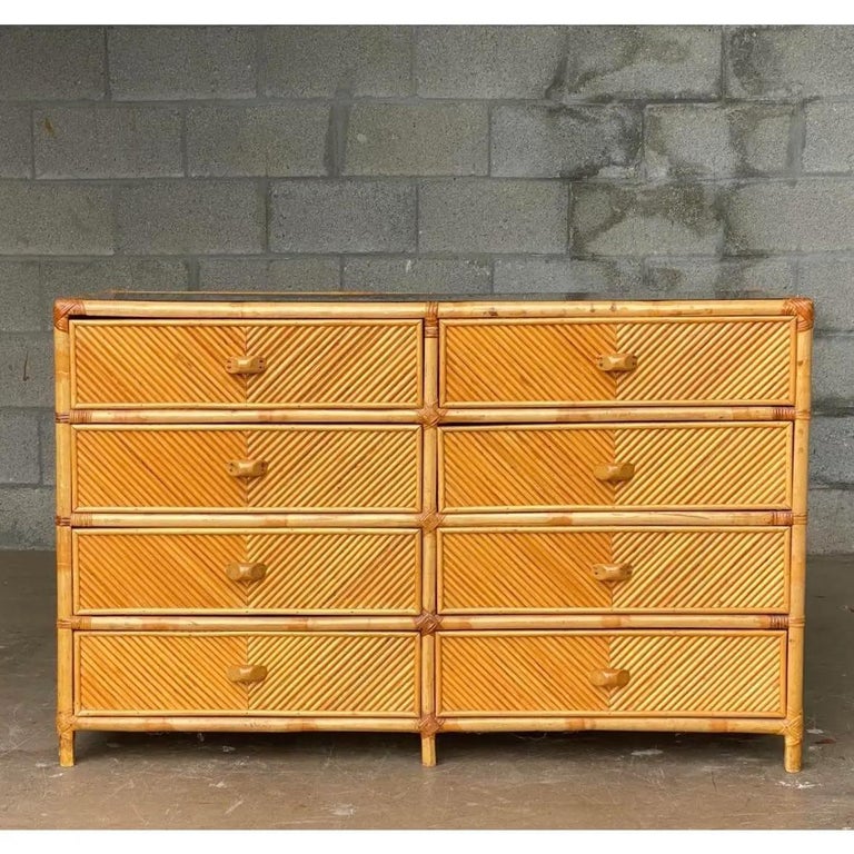 Vintage Coastal Chevron Pencil Reed Dresser at 1stDibs