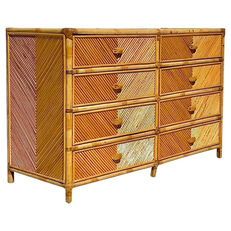 Vintage Coastal Chevron Pencil Reed Dresser at 1stDibs