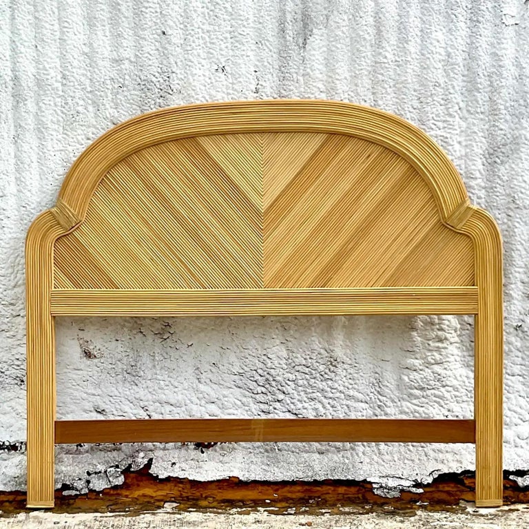 Vintage Coastal Chevron Pencil Reed Full Headboard For Sale at 1stDibs