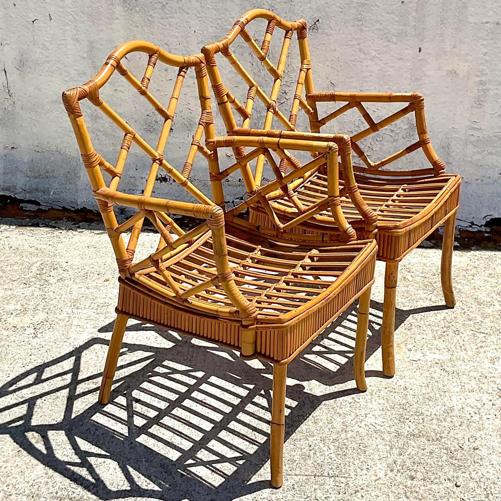 Vintage Coastal Chinese Chippendale Bamboo Chairs, a Pair For Sale at ...
