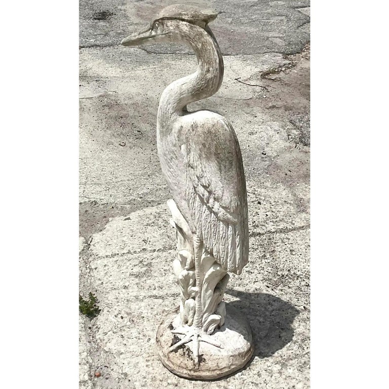 Vintage Coastal Concrete Crane Statue For Sale at 1stDibs