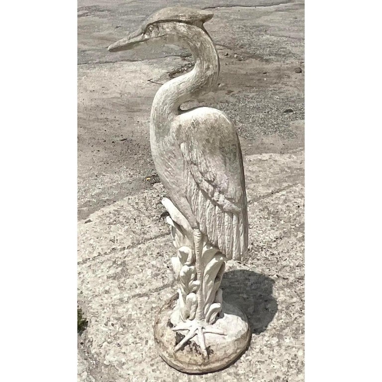 Vintage Coastal Concrete Crane Statue For Sale at 1stDibs