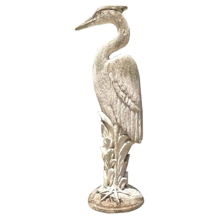 Vintage Coastal Concrete Crane Statue For Sale at 1stDibs
