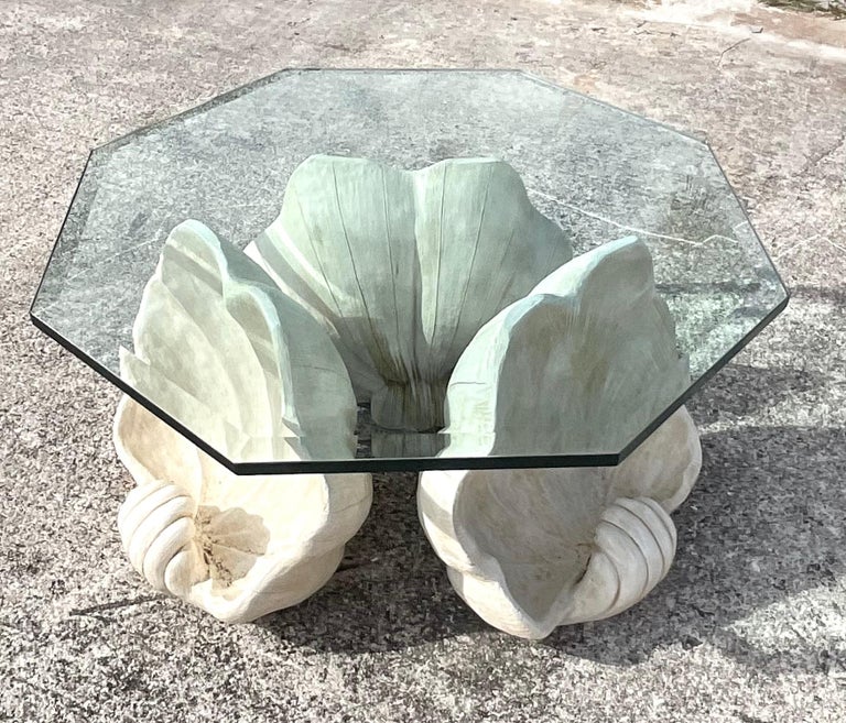 Vintage Coastal Continental Studios Plaster Shells Pedestal Coffee ...