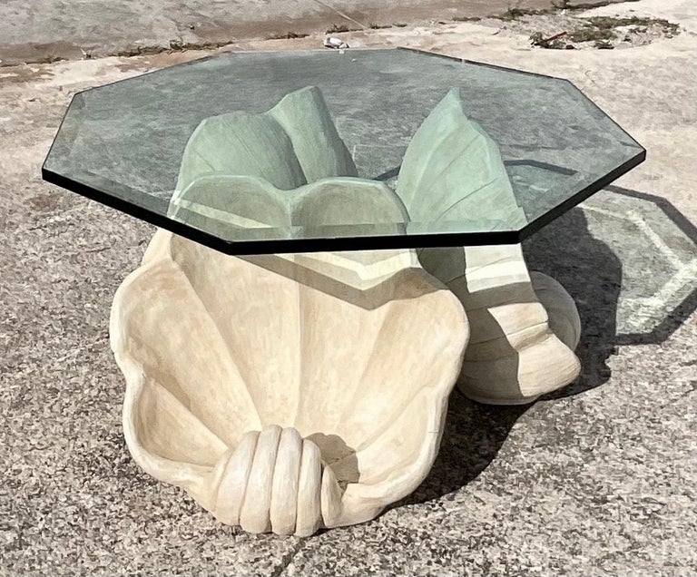 Vintage Coastal Continental Studios Plaster Shells Pedestal Coffee ...