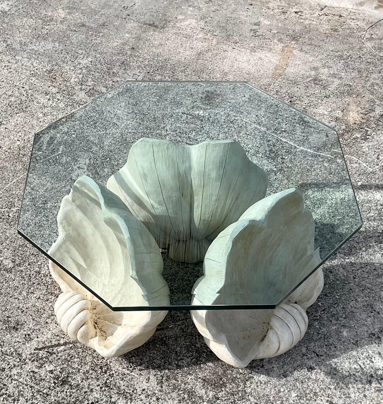 Vintage Coastal Continental Studios Plaster Shells Pedestal Coffee ...