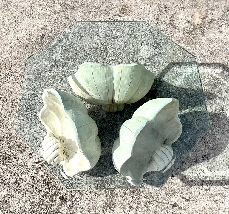 Vintage Coastal Continental Studios Plaster Shells Pedestal Coffee ...