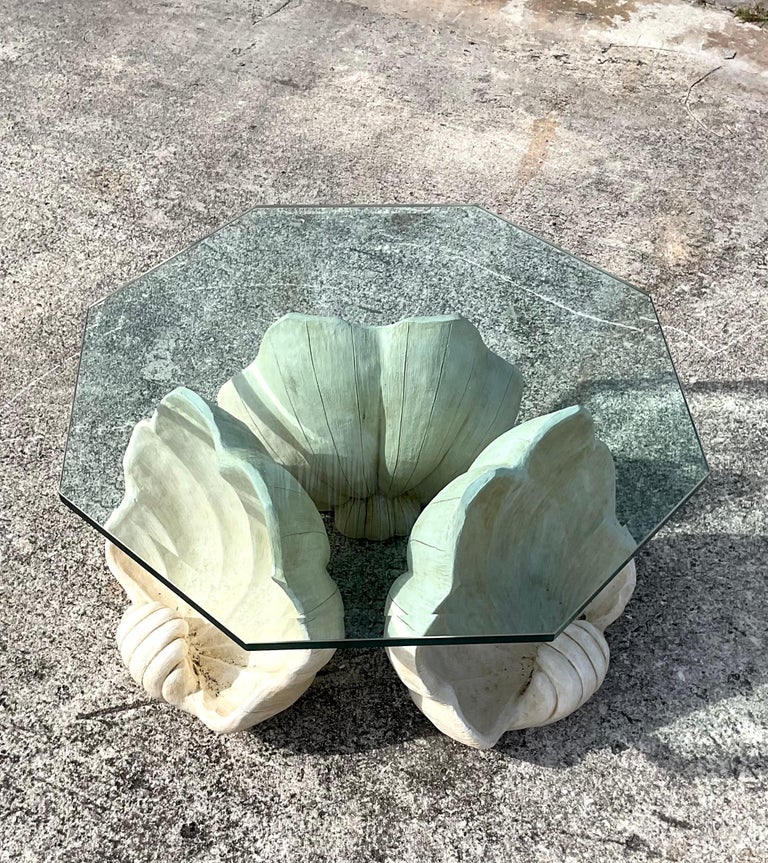 Vintage Coastal Continental Studios Plaster Shells Pedestal Coffee ...