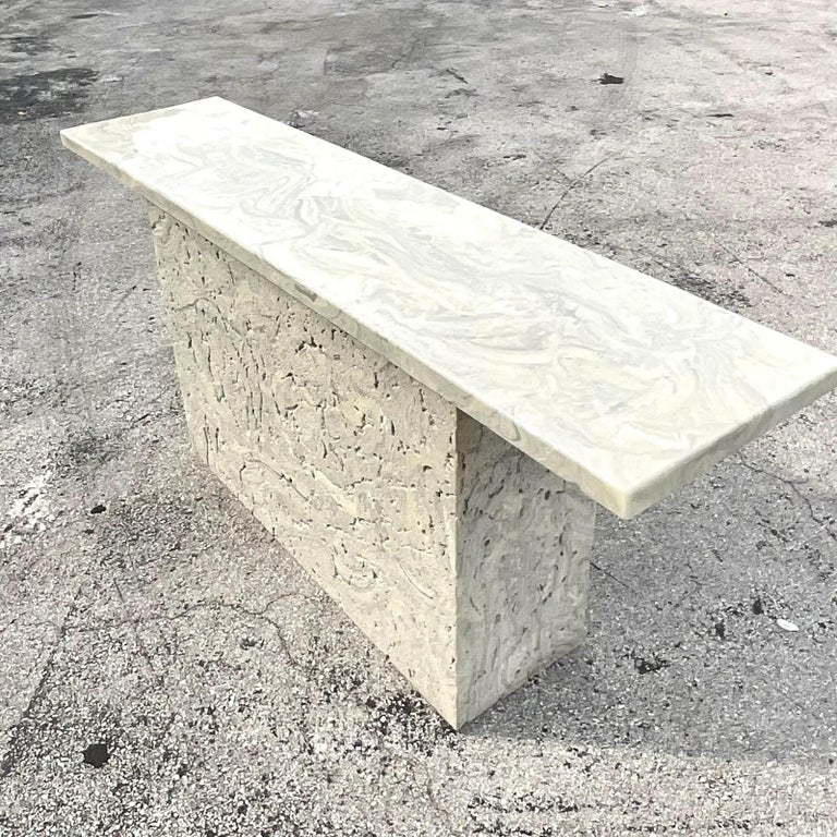Vintage Coastal Coquina Stone Console Table For Sale at 1stDibs