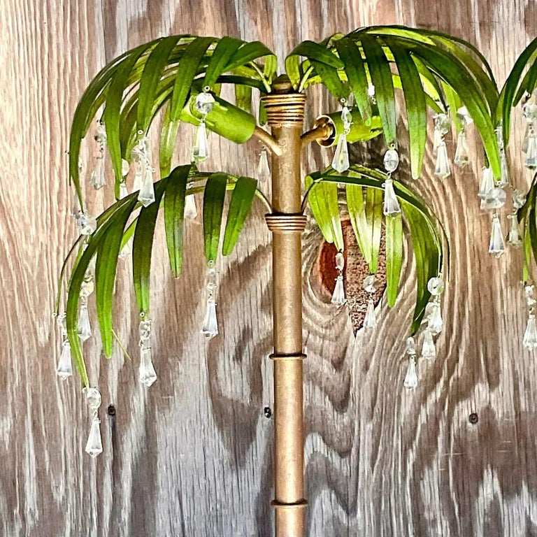 Vintage Coastal Crystal Drop Tole Palm Tree Lamps - a Pair For Sale at ...