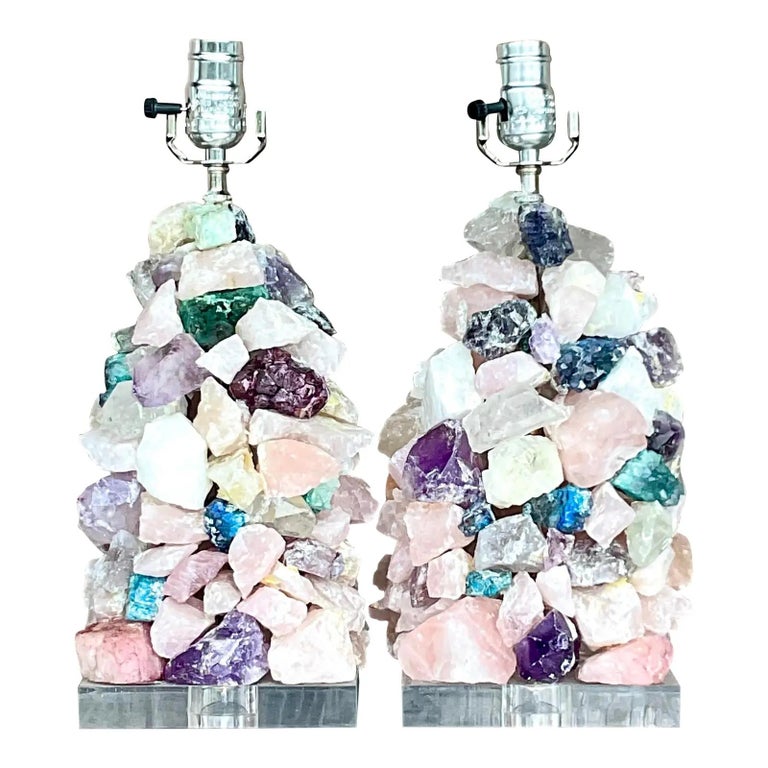 Vintage Coastal Crystal Quarts Lamps - a Pair For Sale at 1stDibs