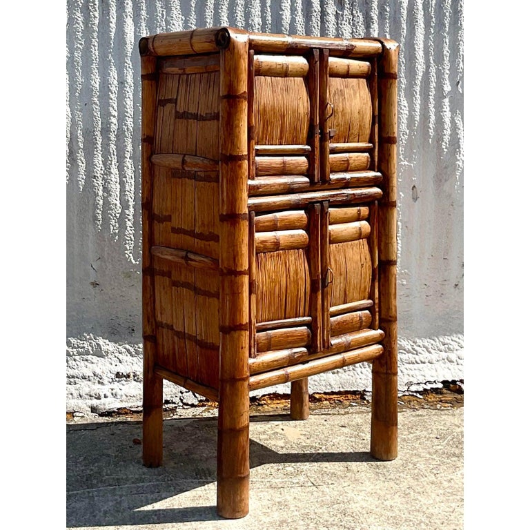 Vintage Coastal Elephant Bamboo Armoire at 1stDibs