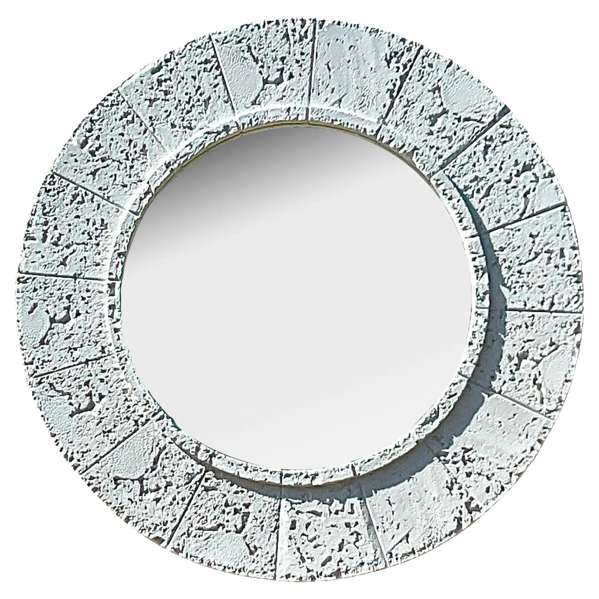 Vintage Coastal Faux Coral Round Mirror For Sale at 1stDibs
