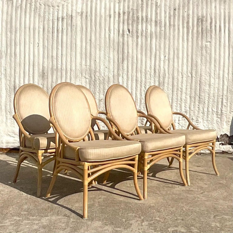 Vintage Coastal Ficks Reed Ring Rattan Dining Chairs , Set of 6 For ...