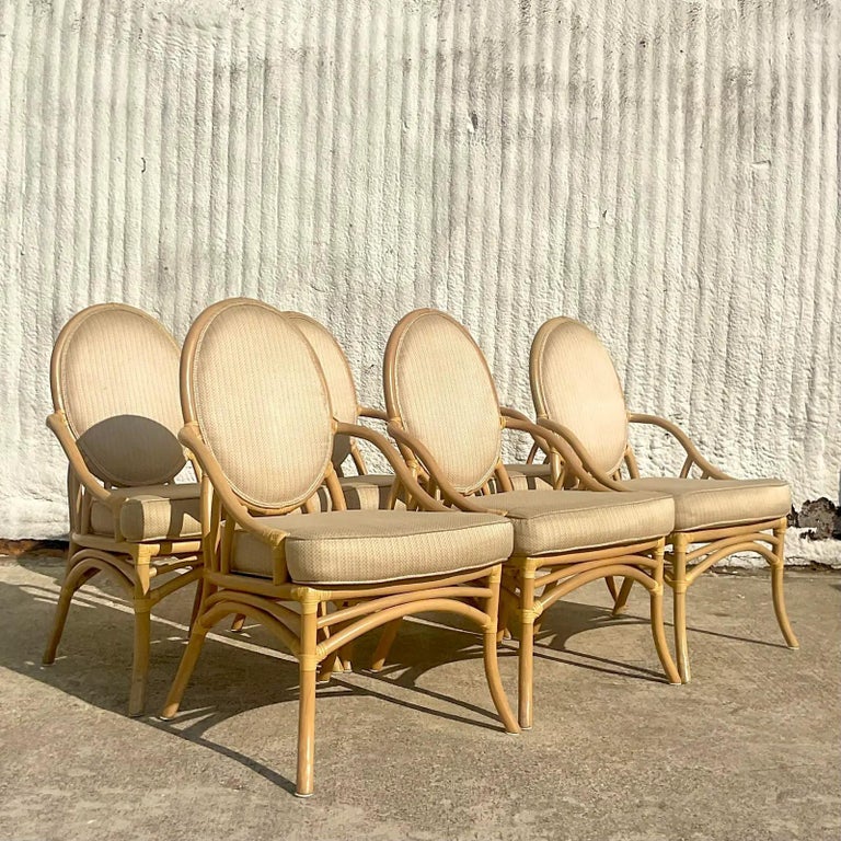 Vintage Coastal Ficks Reed Ring Rattan Dining Chairs , Set of 6 For ...