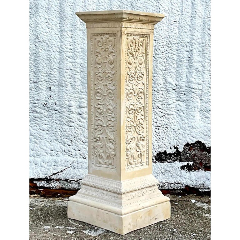 Vintage Coastal Fleur De Lys Plaster Pedestal For Sale at 1stDibs