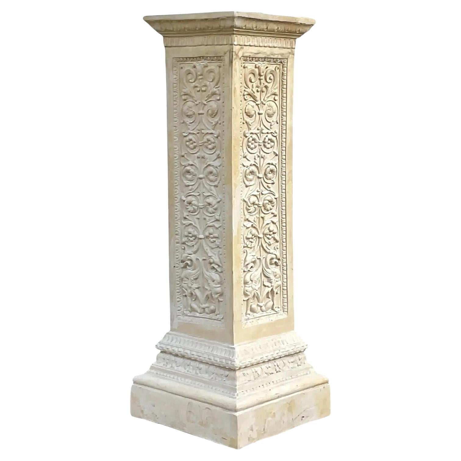 Vintage Coastal Fleur De Lys Plaster Pedestal For Sale at 1stDibs