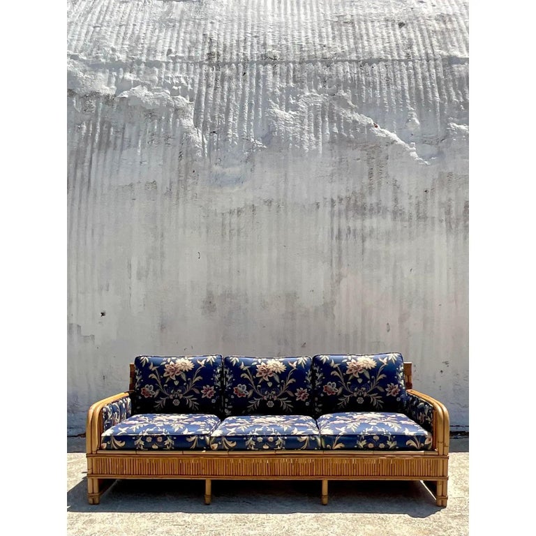 Vintage Coastal French Art Deco Pencil Reed Sofa at 1stDibs | coastal sofa