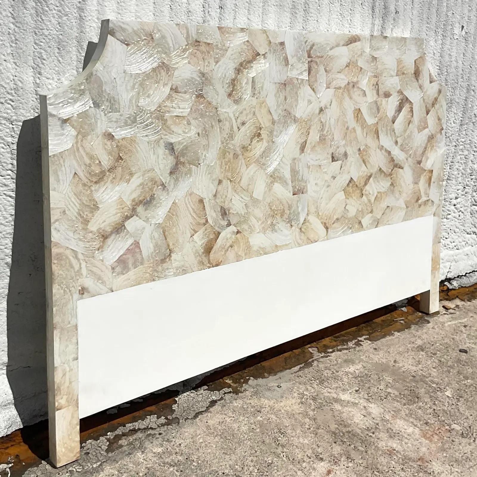 Vintage Coastal “Gabrielle” Kabibe Shell King Headboard For Sale at 1stDibs