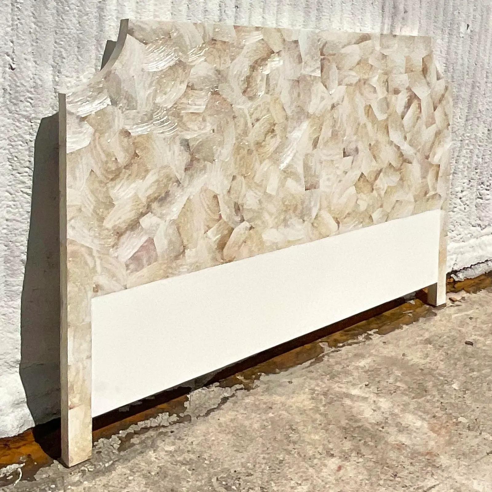 Vintage Coastal “Gabrielle” Kabibe Shell King Headboard For Sale at 1stDibs